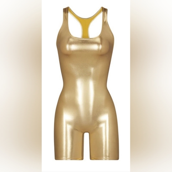 SKIMS | Swim | Skims Swim Cycle Racerback Metallic Gold Shortie Unitard ...